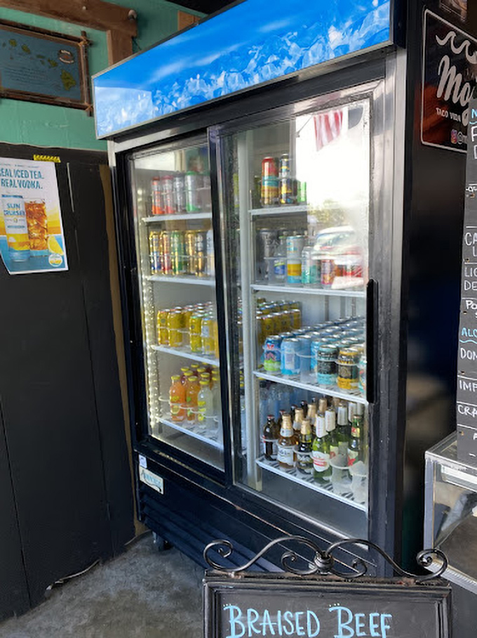 The drink cooler stands ready like a liquid reinforcement squad—because fighting taco thirst requires proper hydration.
