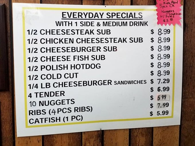 The "Everyday Specials" board—where budget-friendly meets mouth-watering. No need for fancy daily specials when these classics never disappoint.