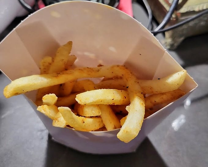 Even the fries get special treatment here. Golden, seasoned, and ready to dive into sauce – no sad, forgotten side dish syndrome.