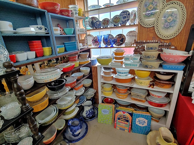 A rainbow of vintage Pyrex and kitchenware that would make your grandmother nod with approval. These bowls have witnessed more family recipes than any modern cookbook.