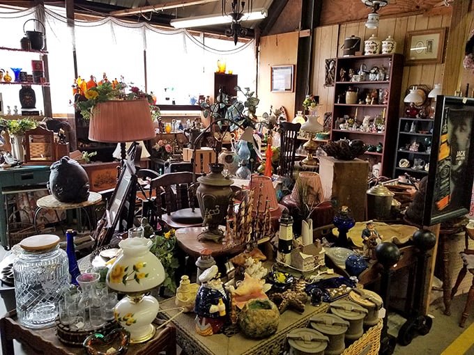 Organized chaos at its finest – every surface holds potential conversation pieces for your living room. One person's clutter is another's curated collection.