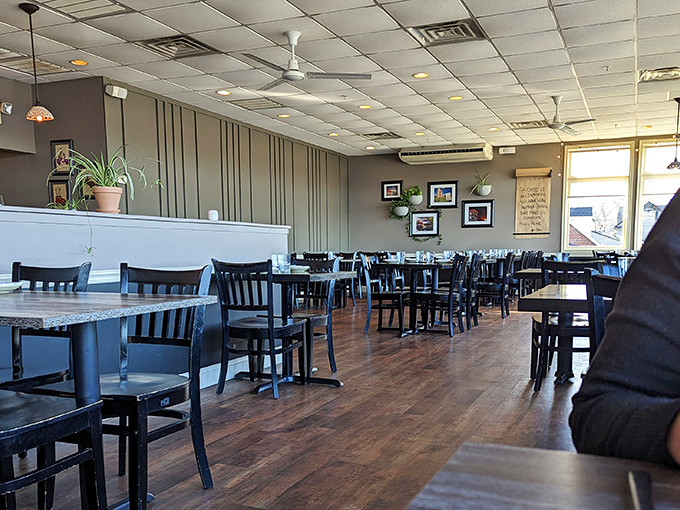 Simple, elegant, and unpretentious—the dining space lets the food be the star while providing comfortable front-row seats to the culinary show.
