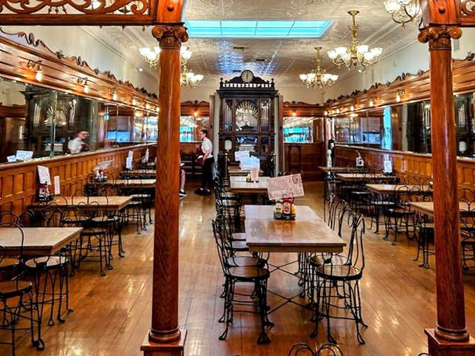 The dining room feels like a movie set where Jimmy Stewart might walk in any minute, ordering a malt while discussing small-town values.