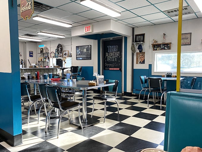 Blue booths and checkerboard floors transport you to simpler times when calories weren't counted and breakfast was the day's main event.