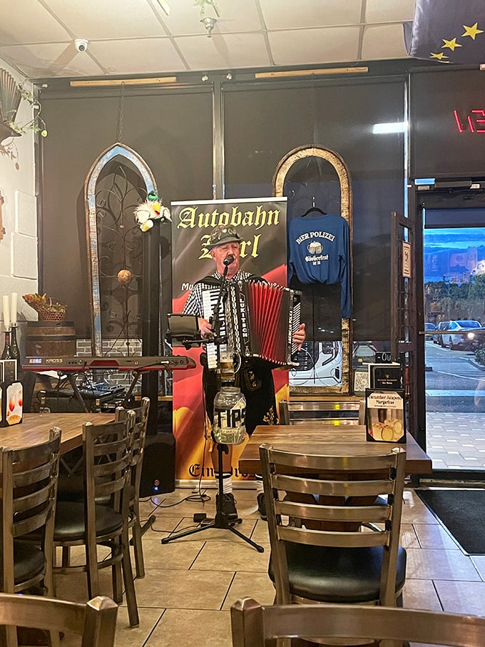 Live accordion music that transports you straight to the Alps. Nothing says authentic German dining experience quite like a man squeezing musical magic from bellows.