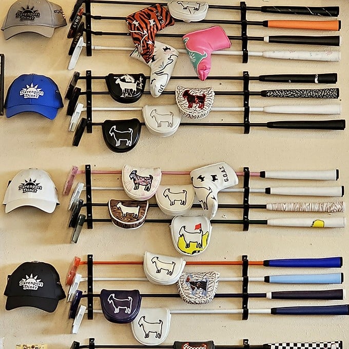 Not just a diner, but a golf destination too—these putter covers and hats reveal Davenport's secret double life as a haven for hungry golfers.