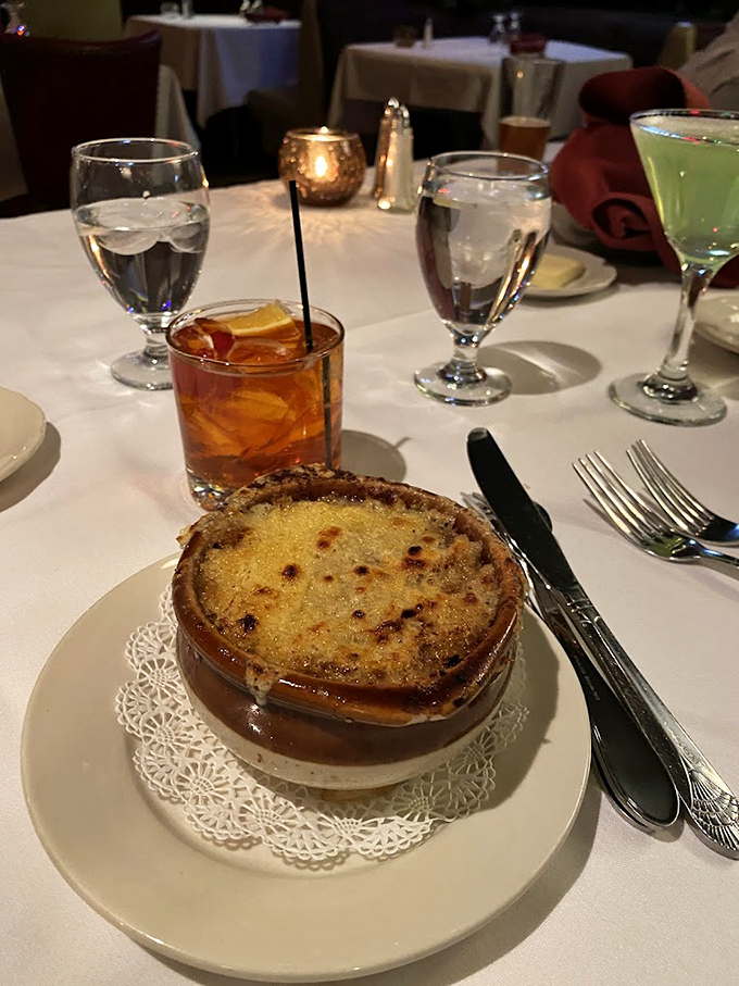 French onion soup that's worth the inevitable string of cheese stretching from bowl to chin – a small price to pay for comfort in a crock.