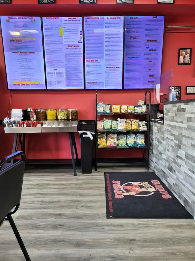 Another angle reveals more Philly sports shrine vibes – this place bleeds Eagles green and Phillies red with pride.