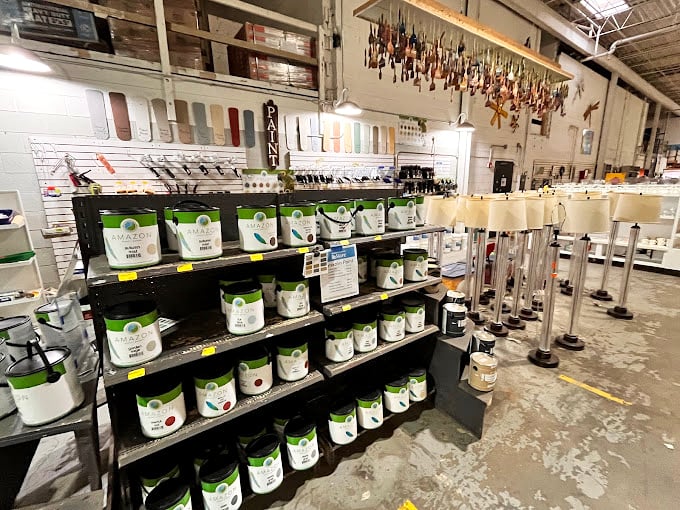 The paint section—where color dreams come true without breaking the bank. That accent wall you've been contemplating just became financially possible.