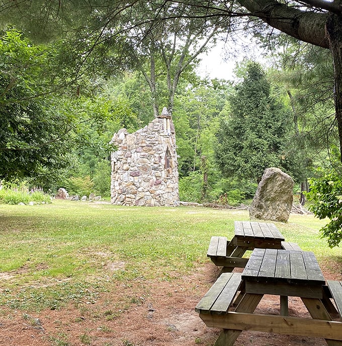 Even lunch feels sacred at Columcille. This picnic area offers a front-row seat to stone ruins that whisper stories of another time.