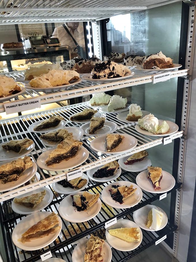 The pie case at Dienner's—where life-altering decisions are made daily and "I'll just have a small slice" becomes family folklore.