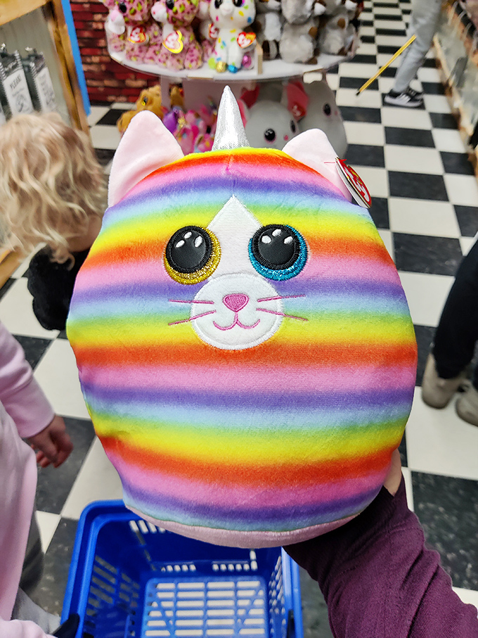 Rainbow unicorn-cat plushies: because sometimes you need something cuddly to hug while experiencing your sugar high.