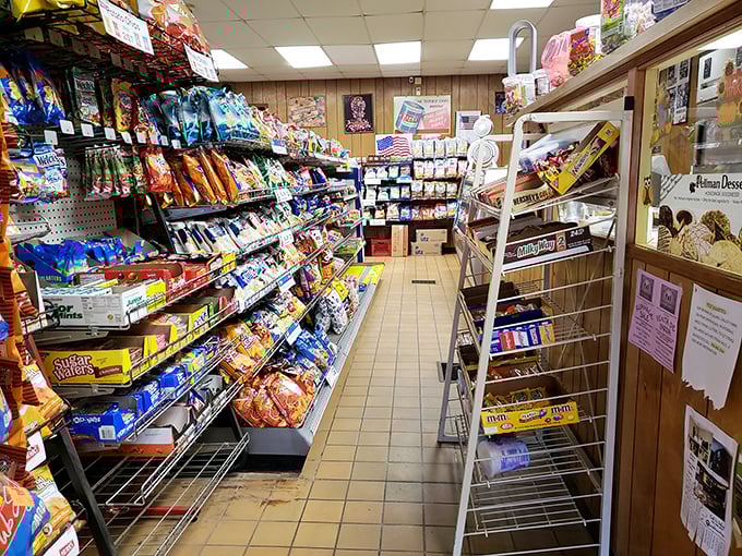 Snack aisle paradise – where chip bags stand at attention, ready to complement your sandwich with the perfect salty crunch.