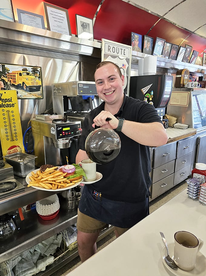 The staff serves happiness with a side of coffee, proving that genuine hospitality is the secret ingredient in every great diner.