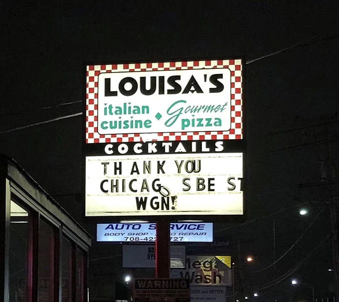 At night, the sign glows like a beacon of hope for the pizza-deprived. A thank you to Chicago media suggests this place has earned its reputation.
