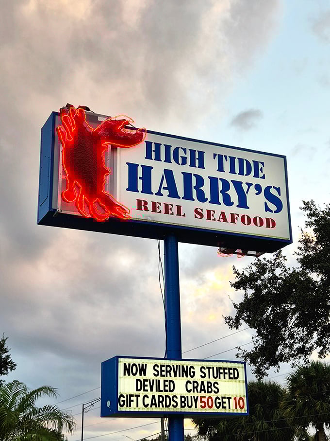 High Tide Harry's announces itself boldly – no hiding this treasure from hungry seafood seekers.