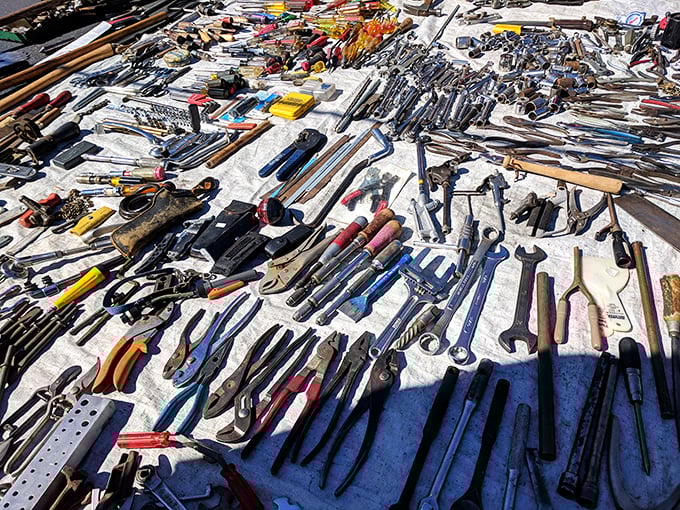 Tool time extravaganza! This spread of vintage wrenches and pliers isn't just hardware—it's industrial art with stories of craftsmanship from another era.