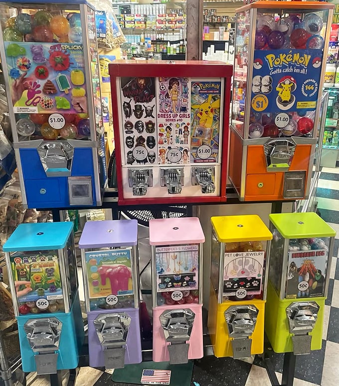 Childhood joy dispensed for pocket change. These colorful machines prove the best souvenirs sometimes come in the smallest packages.