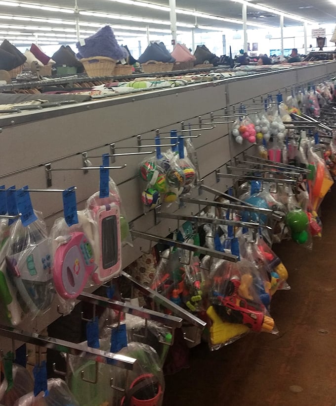 The toy section – where childhood memories hang in plastic bags, waiting for new generations to create their own adventures.