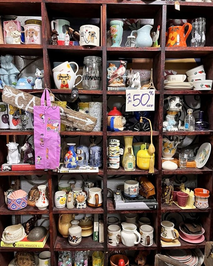 Curio cabinets on steroids! Each cubby holds potential gifts, from whimsical mugs to figurines that somehow look familiar, like characters from your childhood.