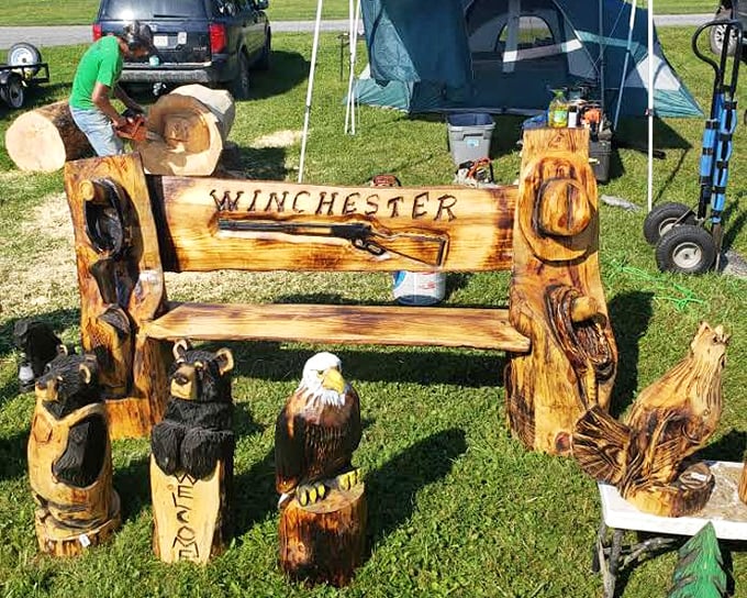 Local artistry meets outdoor spirit in these wooden sculptures. Rustic craftsmanship that feels right at home among the trees.