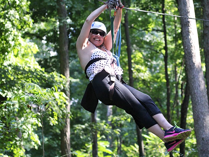 Who needs caffeine when you can zip through the treetops? This thrill-seeker demonstrates why "forest bathing" sometimes involves a harness and mild screaming.