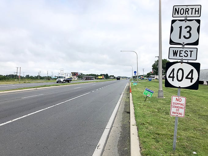 Route 13 stretches toward the horizon outside Bridgeville, inviting road-trippers to discover Delaware's small towns.