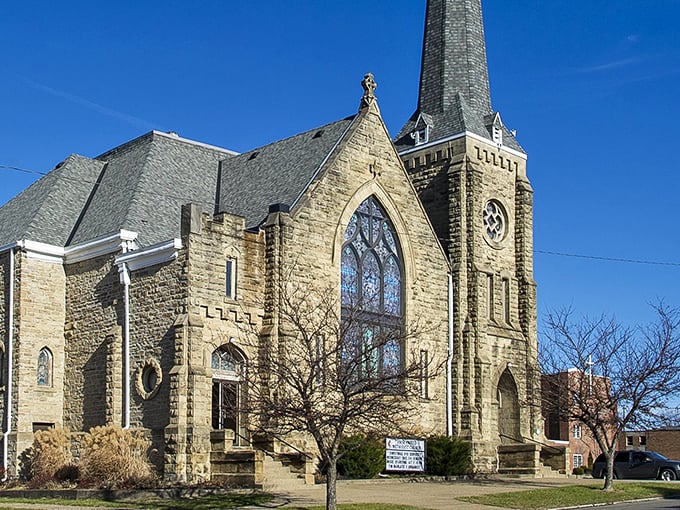 Cambridge's church spires reach skyward like the town's spirits. Solid stone faith in small-town America!