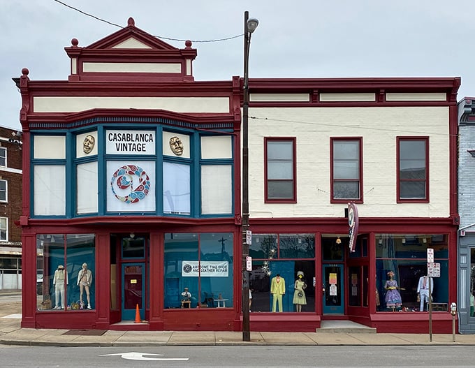 Casablanca Vintage's historic storefront looks like it belongs in a Wes Anderson film – quirky, colorful, and full of character.