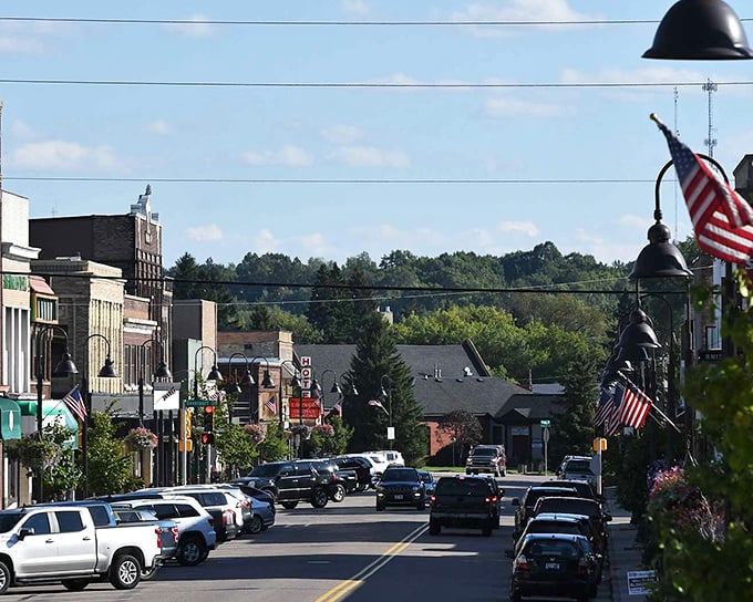 Rhinelander's main street in winter – where snow removal is an Olympic sport and everyone gets a gold medal.