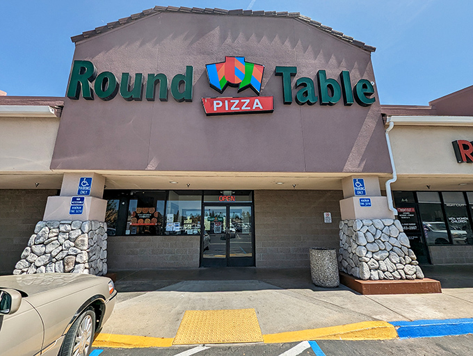 Round Table's castle-inspired facade promises pizza fit for royalty, or at least for hungry hikers heading to Yosemite.
