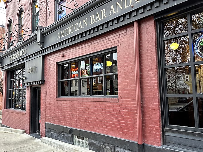 Tessaro's brick façade houses Pittsburgh burger royalty – where hardwood grilling elevates the humble patty to art form.