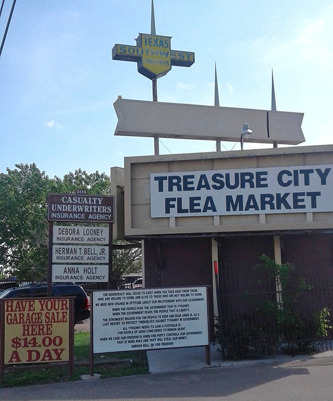 Retro signage, timeless treasures! Treasure City's distinctive entrance has welcomed generations of Waco bargain seekers.