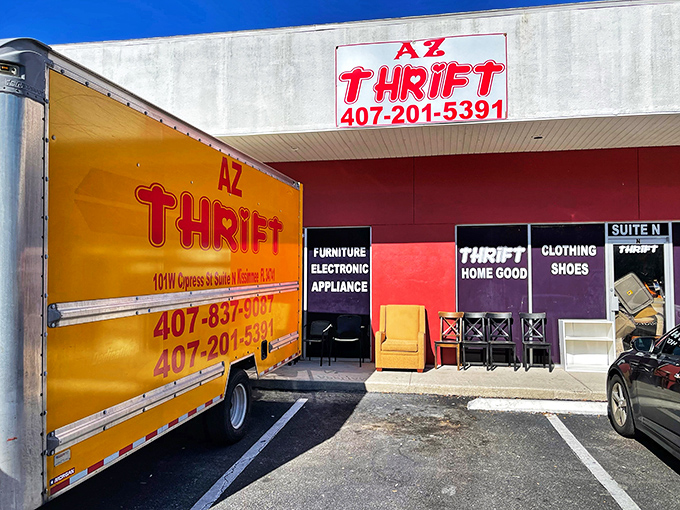 That bright yellow truck means fresh donations are arriving! Like watching the stocking of an all-you-can-thrift buffet!