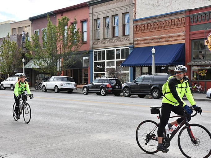 Downtown Baker City - where cyclists outnumber cars and everyone seems perfectly fine with that arrangement.