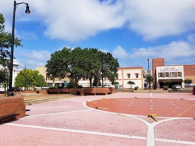 Brick buildings and blue skies create a timeless tableau in downtown Lumberton, where Southern hospitality flows freely.