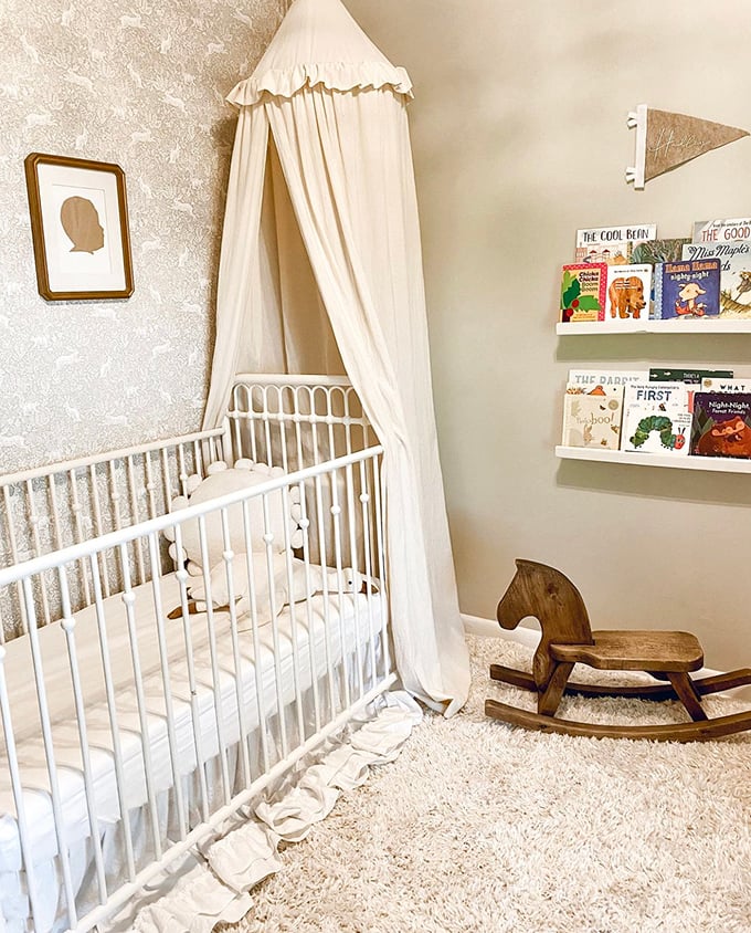A nursery vignette that could grace a magazine—proof that secondhand doesn't mean second-best for your little one's sanctuary.