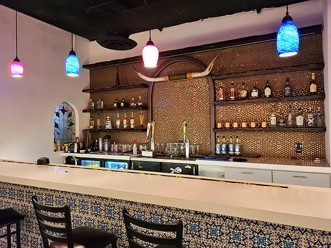 The bar area where margaritas meet their perfect match in spicy green chili cuisine.