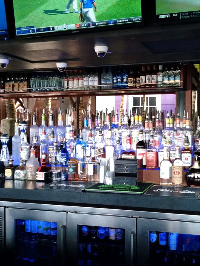 A bar stocked for serious business – because making tropical drinks this good requires proper tools and a well-trained hand.