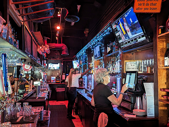 The bar area – where "just one mimosa" turns into brunch conversations that stretch pleasantly into afternoon territory.
