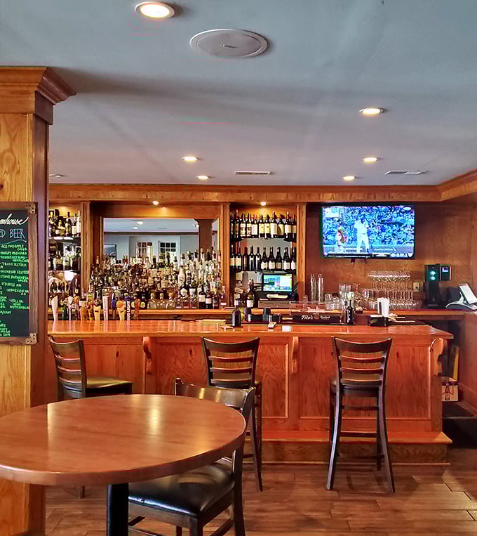 The bar area strikes that perfect balance—elegant enough for a special occasion, comfortable enough that regulars have favorite stools.
