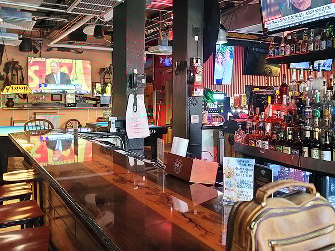 The bar stands ready to quench your thirst after all that glorious salty, smoky goodness.
