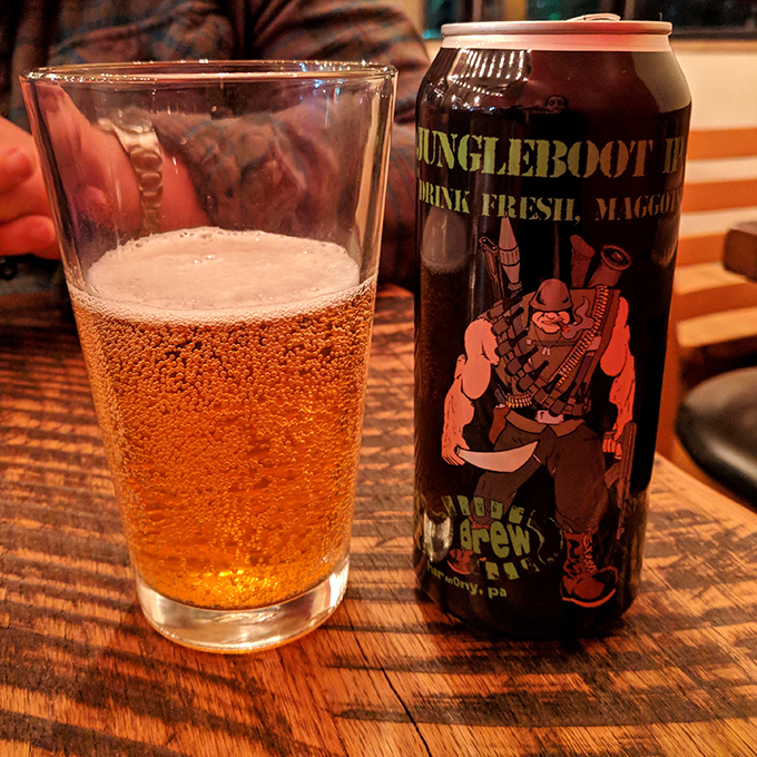 Local craft beer – because what pairs better with smoked meat than a cold one from just down the road? Jungleboot IPA represents Pennsylvania brewing pride.