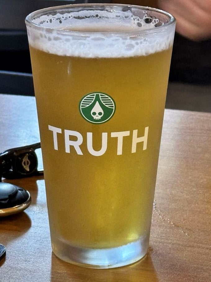 Truth in advertising: this golden pint delivers exactly what it promises. Crisp, cold, and ready to complement whatever burger masterpiece you've chosen.