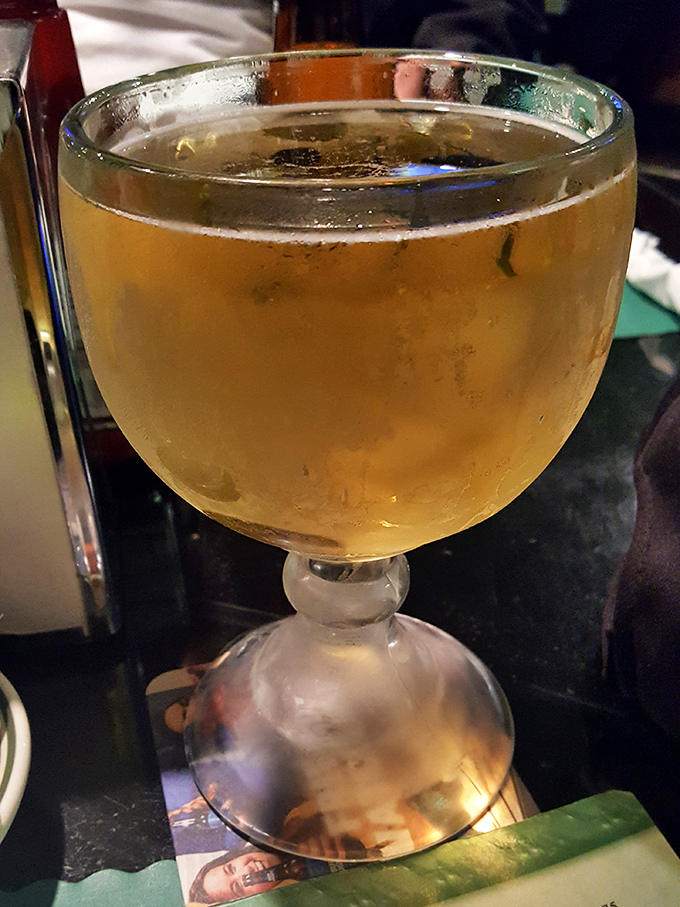 A frosty goblet of beer—because nothing complements fried chicken quite like a cold one. This is what civilization has been working toward for thousands of years.