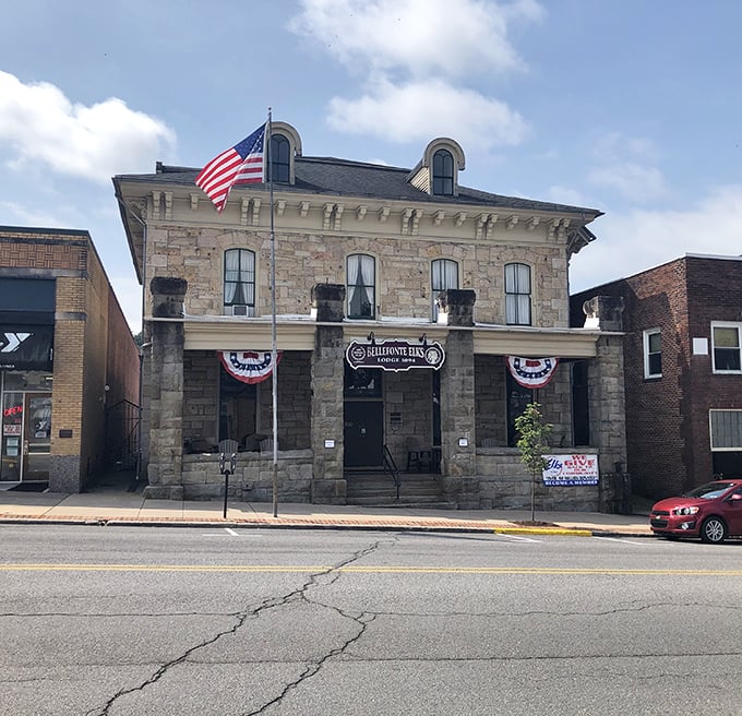 The Bellefonte Elks Lodge stands proud in Pennsylvania limestone, a testament to civic pride and architectural showing-off from another era.