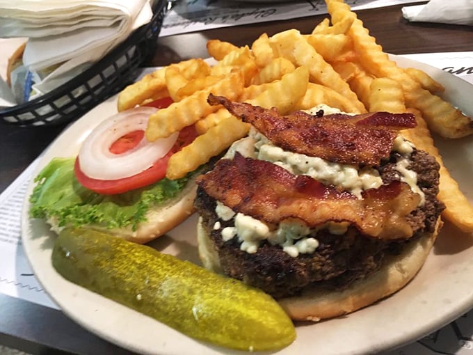 A burger that understands the perfect ratio of meat to toppings to bun. That blue cheese and bacon aren't just ingredients—they're a philosophy.
