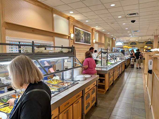 The buffet stretches like a highway of homestyle cooking—each station a delicious exit you'll want to take again and again.