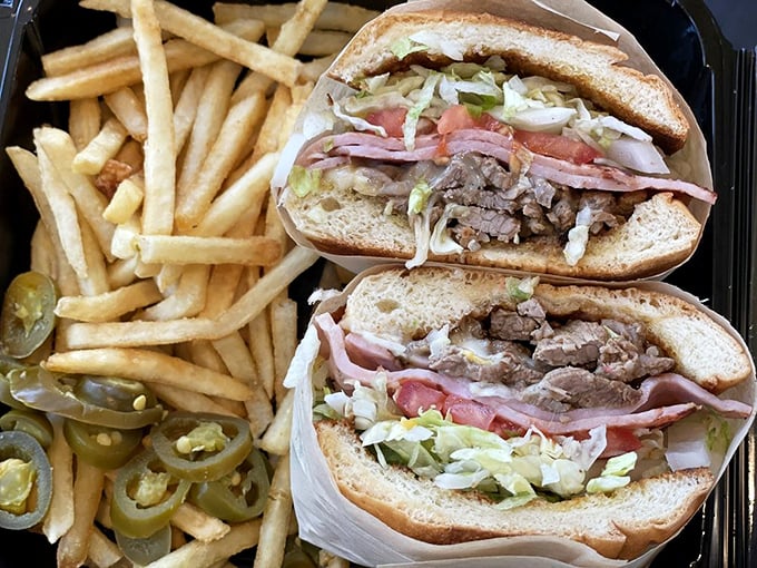 The torta sandwich—Mexico's answer to the hero—packed with carne asada and all the fixings, escorted by golden fries.
