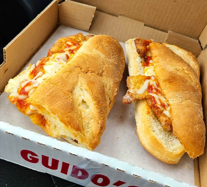 This chicken cutlet sandwich isn't just lunch – it's a portable feast that makes eating in your car feel like dining at an Italian grandmother's table.